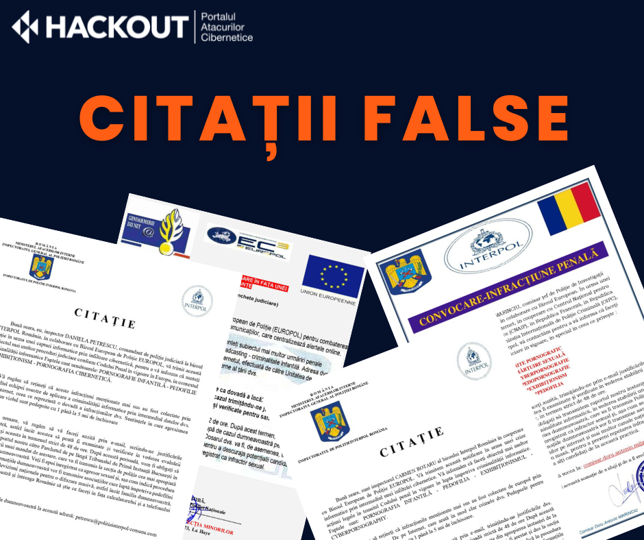 Citații false în numele Poliției Române, Jandarmeriei Române și DIICOT ...